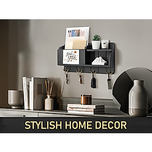 Rebee Vision Modern Key Holder for Wall - Mail Organizer Wall Mount with Chalkboard & Sayings - Home Decor for Entryway