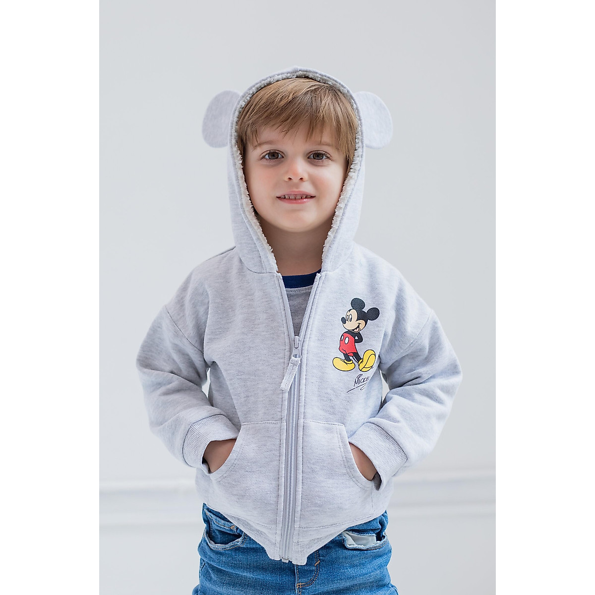 Disney Mickey Mouse Infant Baby Boys or Girls Fleece Zip Up Hoodie Gray 18 Months