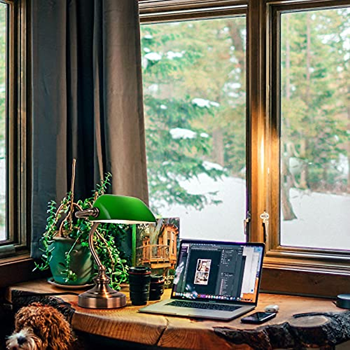 FIRVRE Green Glass Bankers Desk Lamp Traditional Classic Retro Mini Desk Light Plug-in for Bedroom Headboard Workplace Office Desk Library