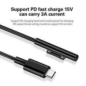USECL Surface Connect to 65W USB-C Charging Cable Compatible with Microsoft Surface Go. Pro 7/6/ 5/4/ 3, Surface Book1/2,Surface Laptop1/2, Male USB-C Connector Black Cord 1.8Mtr(5.9FT). (Male)