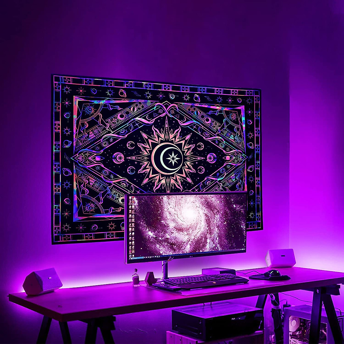 AEFPOYMXU Burning Sun Moon Tapestry Aesthetic Tapestry for Bedroom Black Light Wall Tapestry Boho UV Reactive Posters Wall Hanging Bedroom Living Room Hippie Tapestry(59 × 51 inch)