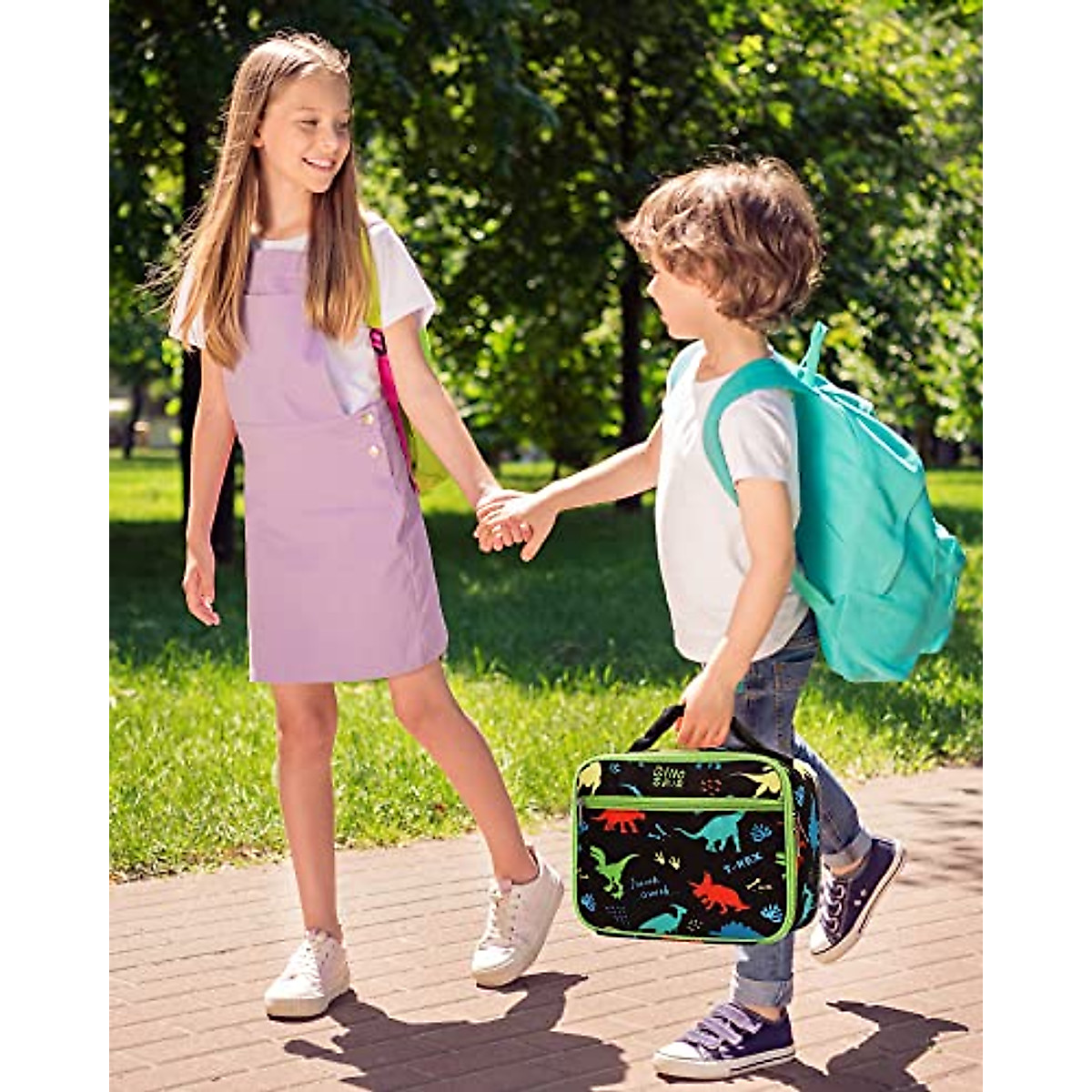 Bagseri Kids Lunch Bag Boys - Kids Lunch Box for Boys Reusable and Insulated Lunch Bag Toddler Lunch Box for Daycare and School, Black Dinosaur