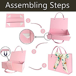 Joyscoop Pink Gift Box - 11x7.6x3.5 Inches Gift Boxes with Lids and Handles, Portable Magnetic Gift Boxes for Presents, Large Gift Box for Women