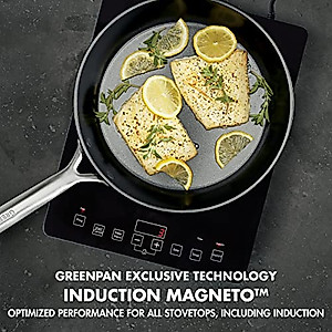 GreenPan GP5 Hard Anodized Healthy Ceramic Nonstick 8" Frying Pan Skillet, Heavy Gauge Scratch Resistant, Stay Flat Surface, Induction, Mirror Finish Handle,Oven Safe, PFAS-Free, Black