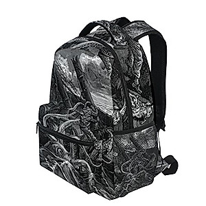 ZZKKO Sea Monster Kraken Black and White Boys Girls School Computer Backpacks Book Bag Travel Hiking Camping Daypack