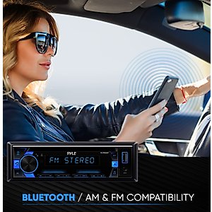 Pyle MP3 Stereo Receiver Power Amplifier, AM/FM/MP3/AUX Stereo Receiver, USB Flash Readers, Single DIN, 30 Preset Memory Stations, LCD Display with Remote Control, RGB Button