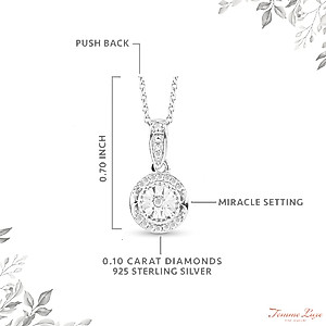 Femme Luxe 0.10 carats Diamond Pendant Necklace For Women, 925 Sterling Silver, Dainty Jewelry, 18 inch cable chain, Gifts for Women