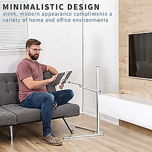 VIVO Aluminum Laptop Floor Stand for 4 to 14 inch Mobile Phones & Tablets, 12 to 17 inch Laptops, Height Adjustable 360 Degree Rotating Arm with Ventilated Tray, Silver STAND-LAP1F