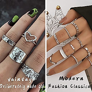 IFKM 36 PCS Silver Plated Jewelry Set with 3 PCS Necklace, 12 PCS Bracelet, 7 PCS Ear Cuffs Earring, 14 Pcs Knuckle Rings for Women Girls Valentine Anniversary Birthday Friendship Gift