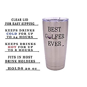 Rogue River Tactical Funny Best Golfer Ever 20 Ounce Large Stainless Steel Golf Travel Tumbler Mug Cup w/Lid Dad Grandpa Ball