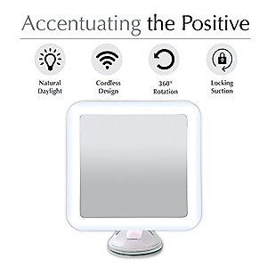 Fancii 10X Magnifying Lighted Makeup Mirror - Daylight LED Vanity Mirror - Compact, Cordless, Locking Suction, 6.5" Wide, 360 Rotation, Portable Illuminated Bathroom Mirror (Square)