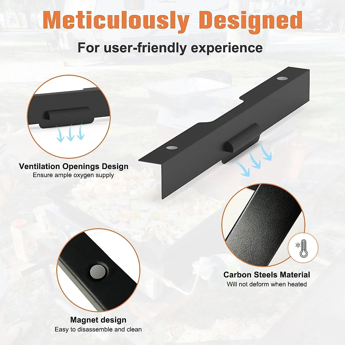 Koutemie Wind Guard for Blackstone 28" Griddle Accessories with Magnetic Grill Heat Shield, Heavy Duty Steel Wind Screens Compatible with Rear Grease Cup, Hood and Side Shelf, Black