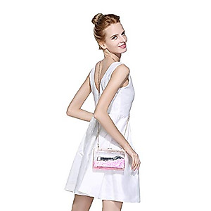 JeVenis Womens Transparent Sequins Chain Clutch Evening Handbag Party Cross-body Purse (Love Pink)