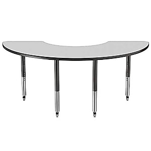 Factory Direct Partners 10076-GYBK Mobile Half Moon Activity School and Office Table (36" x 72"), Super Legs with Glides and Casters, Adjustable Height19-30" - Gray Top and Black Edge
