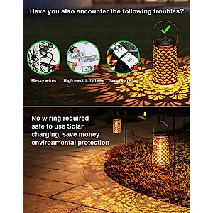 JSOT Solar Lanterns Outdoor Waterproof,2 Pack Hanging Lantern Decorative Metal Outdoor Lights for Backyard Porch Patio Table Yard Balcony Teepee Lawn Pathway Tree 2 Modes Warm/Cool White