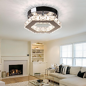 Cainjiazh Mini Chandelier LED Crystal Chandelier Lighting Flush Mount Ceiling Light Fixture Modern Ceiling Crystal Lamp for Hallway Bar Staircase Kitchen Bedroom (Multicolor)