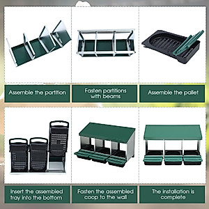 Therwen Chicken Roll Out Nesting Boxes Egg Laying Box with 3 Compartment 6 Pcs Automatic Poultry Nipples 3 Pcs Washable Nesting Box Pads 3 Pcs Fake Eggs and Gloves for Chicken and Poultry House