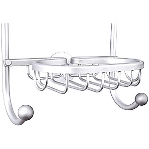 Dailyart Hanging Shower Caddy, Shower Head Caddy Hanging Storage Organizer over the Shower Head Aluminum Shampoo Holder with Extra Basket Hanging Shower Rack, Silver, 11.8" x 4.7" x 25"