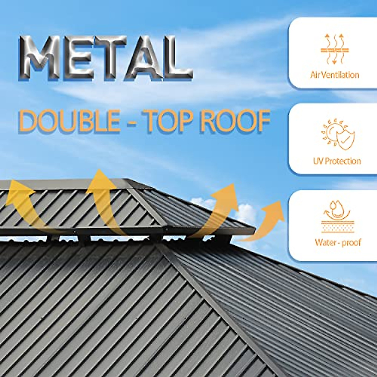 Aoodor 12’ x 16’Wooden Grain Coated Aluminum Gazebo Hardtop 2-Tier Black Steel Roof, Wooden Print Frame with Curtain&Netting for Patios, Gardens, Lawns