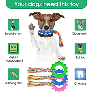 cobee Puppy Teething Toys with Cotton Ropes, 3 Pcs Cute Sun-Shaped Chew Toys for Dog Oral Teeth Soothe Itching 360° Clean Pet Teeth Interactive Pet Chew Ring for Small/Medium Dogs(Green, Pink, Blue)