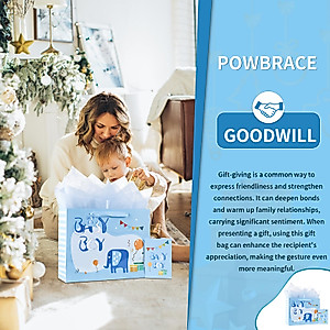 Powbrace Baby Boy Gift Bag with Tissue Paper and Greeting Card for Birthday,Party,Baby Gift Bag,13" Gift Bags Medium size(1-PCS Blue Animals, Happy Birthday)