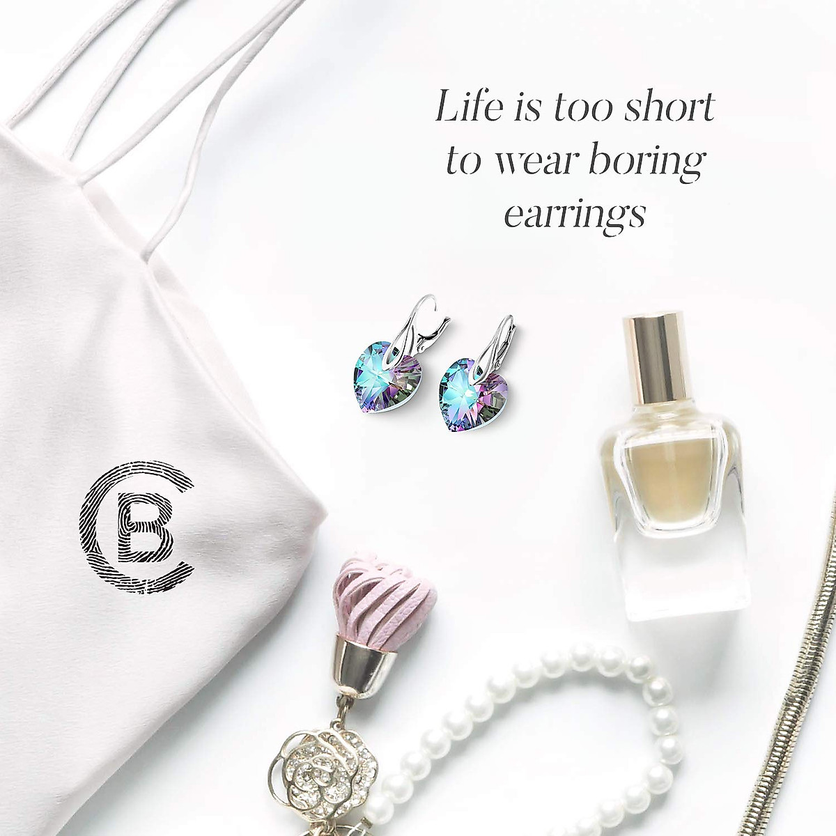 Chic Bijoux Heart Shaped Earrings for Women - Made with 925 Sterling Silver and Austrian Crystals - Birthday Ideas for Mom, Hypoallergenic Jewelry, Purple