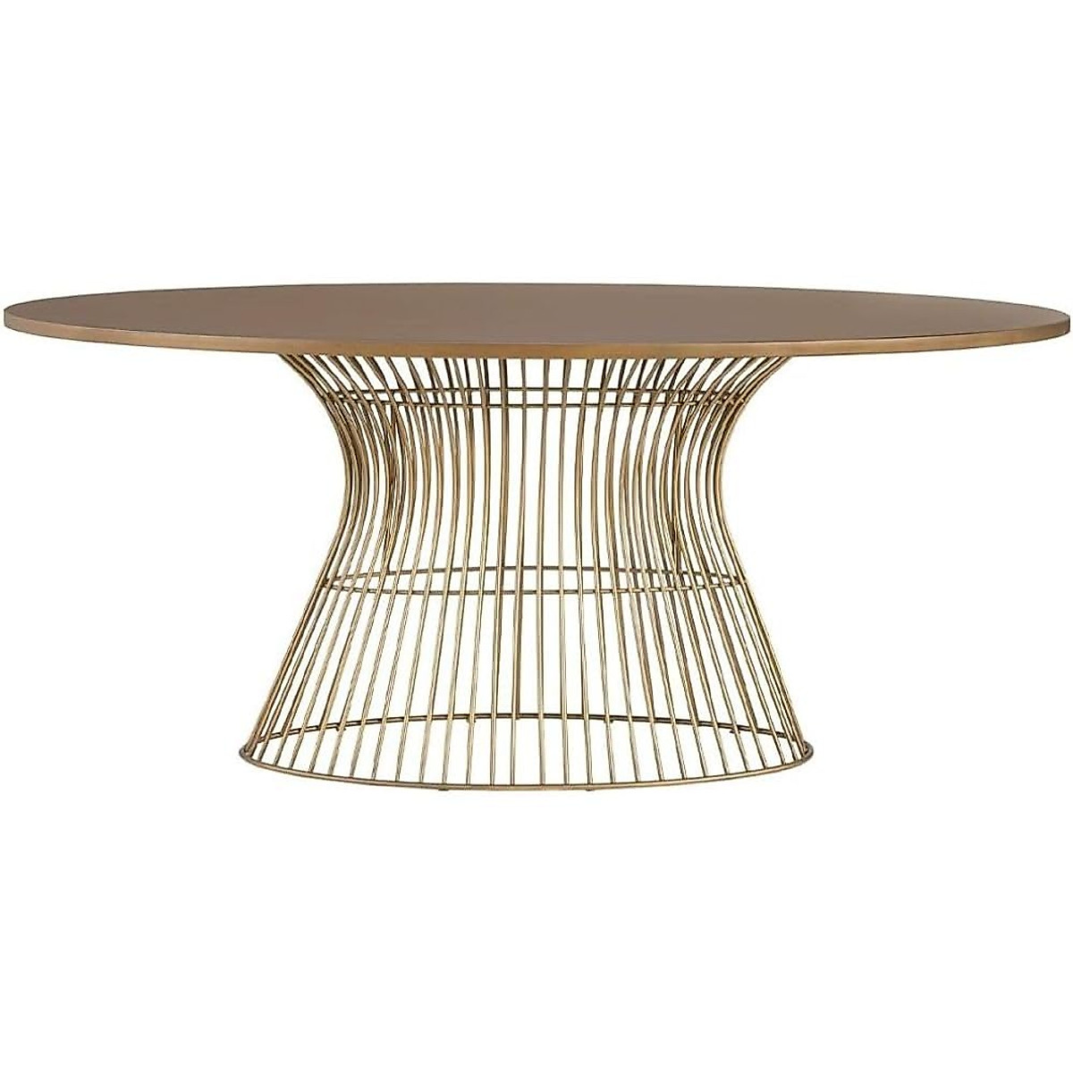 Oakestry 68" Oval Wooden Dining Table with Metal Wire Casing Base Elegant and Modern Style for 6 People Bronze Finish Contemporary Dining Table for Home or Kitchen