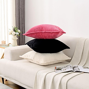 HAUSSY Red Throw Pillow Covers 18x18 Inch Set of 2,Soft Solid Corduroy Striped/Wide Bordered,Square Decorative Cushion Case,Winter Home Decorations for Couch,Bed