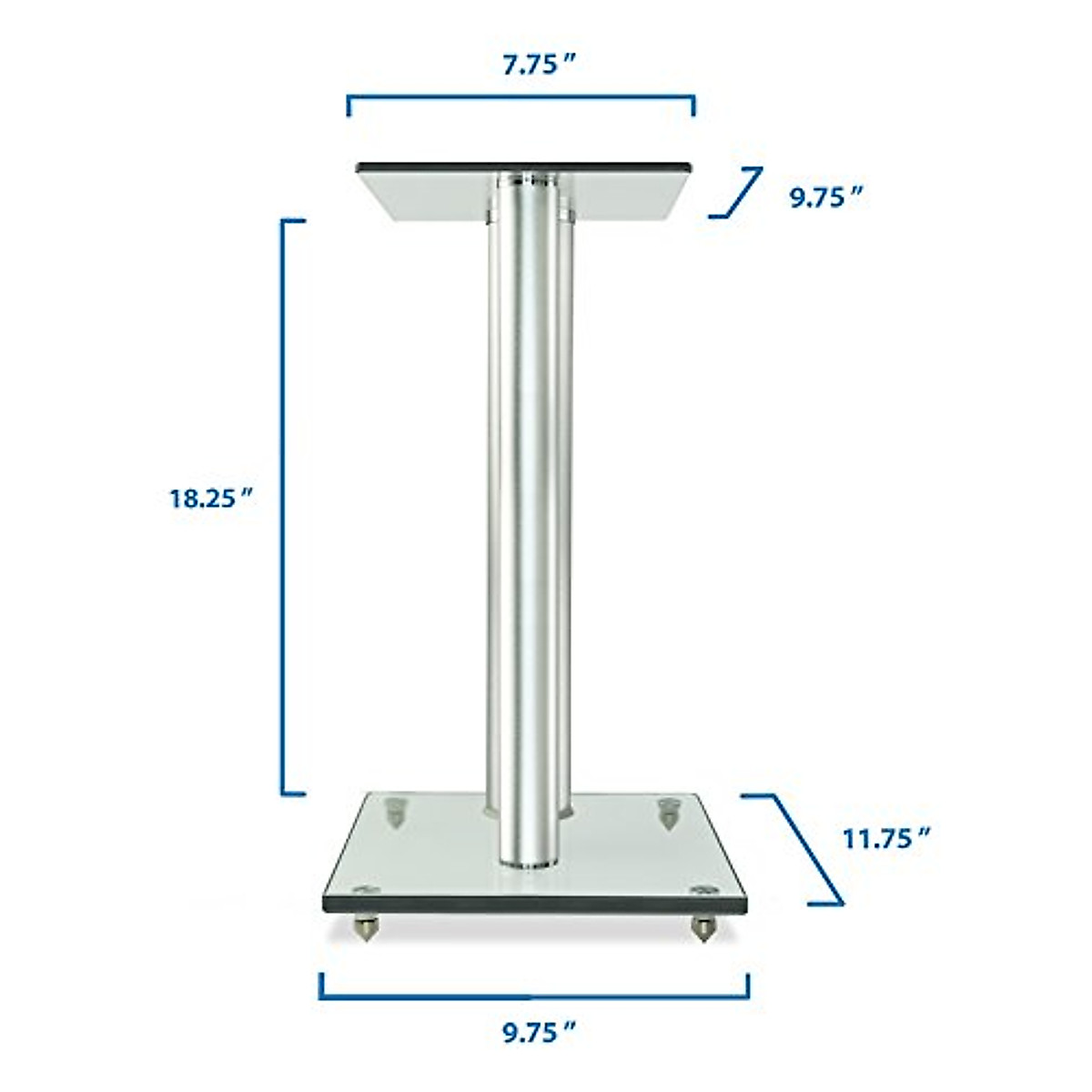 Mount-It! Floor Speaker Stands for Bookshelf Speakers and Surround Sound Home Theaters, 18 Inch High, 22 Lbs Capacity, Tempered Glass and Aluminum, Clear and Silver, One Pair
