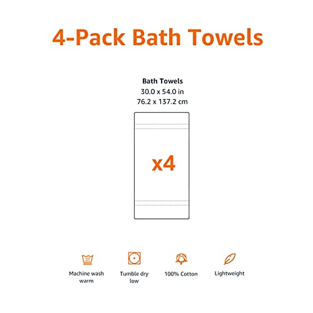 Amazon Basics Dual Performance Bath Towel - 4-Pack, Cotton, True Blue