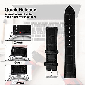 TIESOME Quick Release Leather Watch Bands, Replacement Leather Watch Strap for Men Women - 18mm 20mm 22mm (22mm, Black)