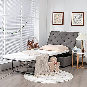 Giantex Ottoman Folding Bed, Fold Out Sleeper Bed with Mattress, Convertible Chair into Sofa Bed, Couch Sleeper w/Steel Frame, Dual Use Guest Bed Lounge Bed, Living Room Bedroom Office (Grey)