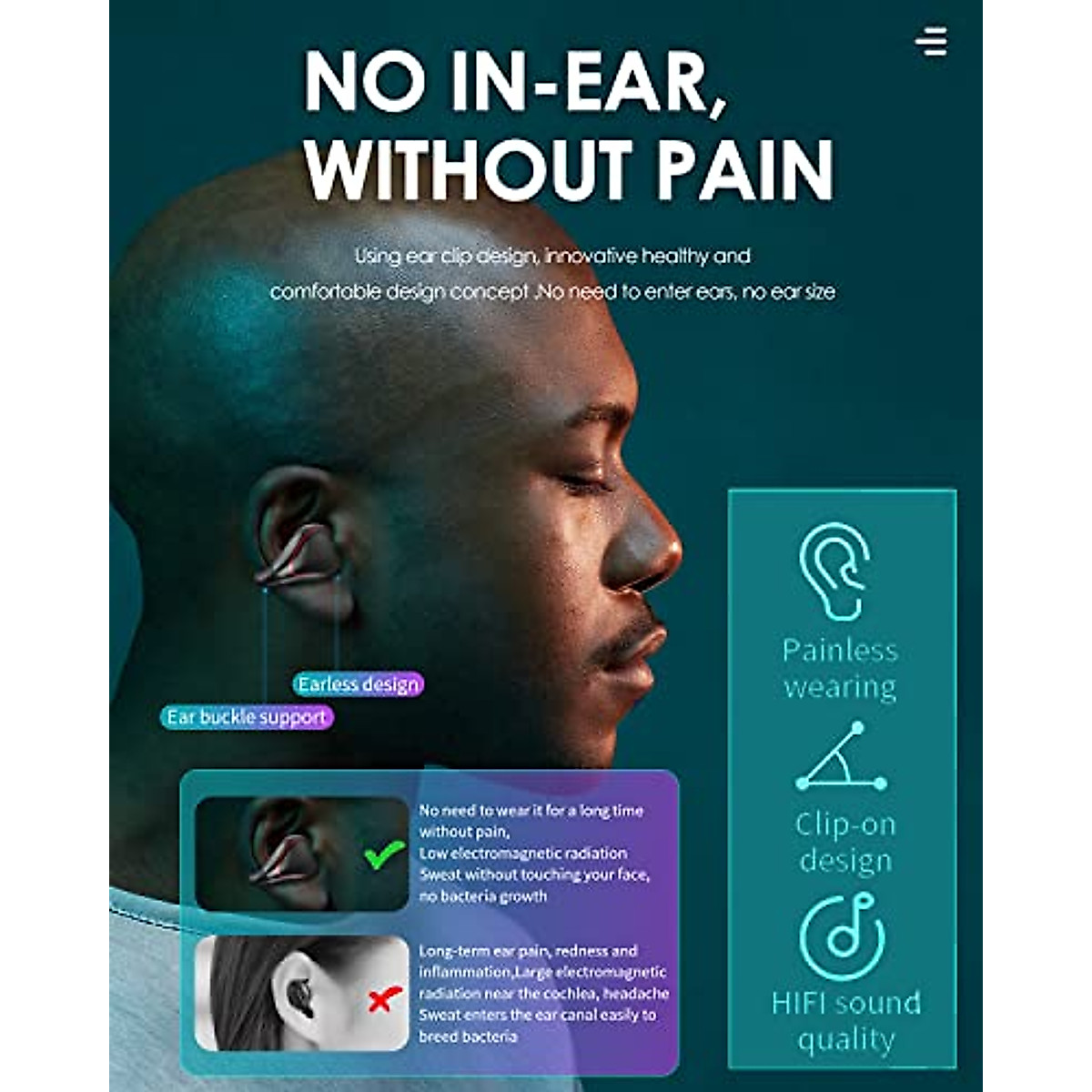 Open Ear Headphones Wireless Bluetooth Single Earbud True Wireless Mini Small Open Earbuds for iPhone Android, Tiny Bone Ear Bud with Mic Earphones for Small Ear Canals Running Cycling Workout Sport