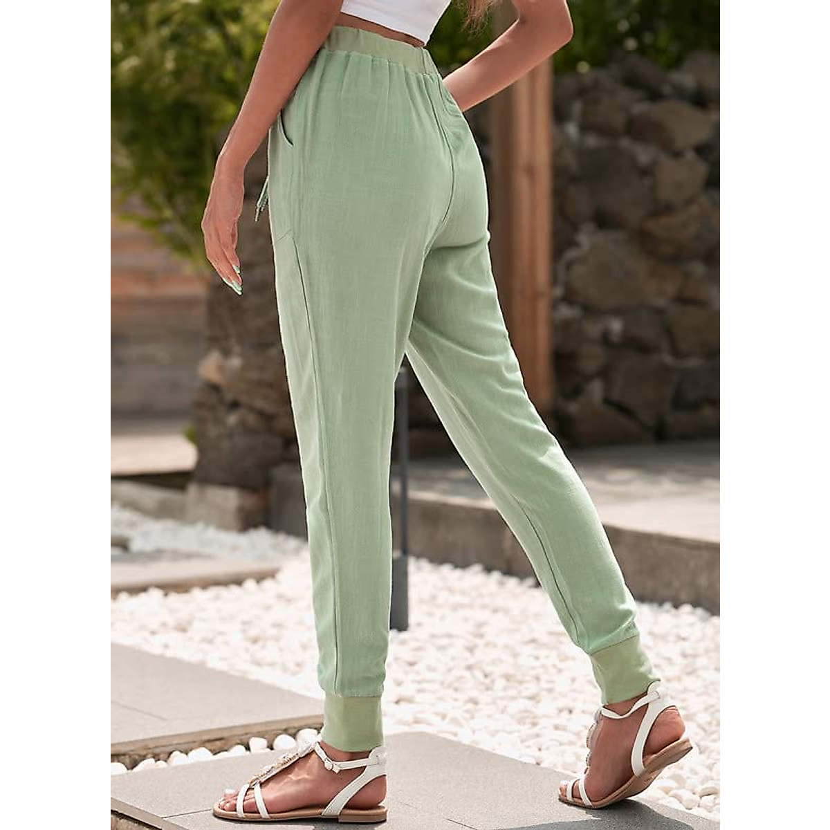 Dokotoo Womens Solid Casual Loose Drawstring Tie Elastic Waist Jogging Jogger Hiking Cargo Pants Sweatpants for Women with Side Back Pockets Grey XL