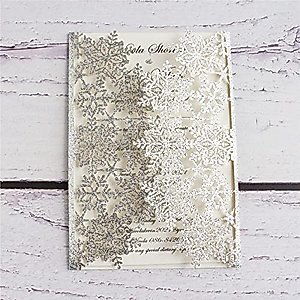 Cylallen 20 sets Snowflake Laser Cut Wedding Invitations Cards Bridal Shower Invitation Cards with ribbon,Birthday Invite Cover,Graduation Invite (Giltter Silver, Whole set)