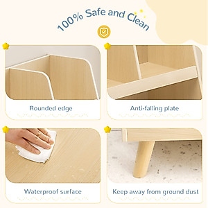 Curipeer Kids Bookshelf, Baby Book shelf and Toy Organizer, Wooden Open Bookcase with 5 Cubbies, 2-Tier Baby Storage Display, Christmas and Birthday Gifts for Playing Room, Nursery, Natural Wood Color