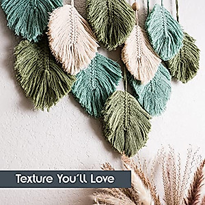 SnugLife Macrame Wall Hanging Leaves - Large Chic Feather Wall Hanging Boho Wall Decor, Handmade Yarn Woven Wall Art Leaf Tapestry for Nursery, Bedroom, Living Room, 17 X 22 Inch (Green, Sage Green & Beige)