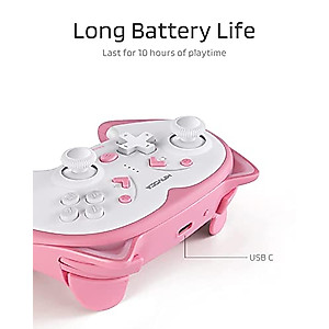 KINVOCA Wireless Controller for Nintendo Switch/Switch Lite, Cute Pro Controller with Turbo, Motion, Vibration, Wake-Up, Headphone Jack and Breathing Light - Pink