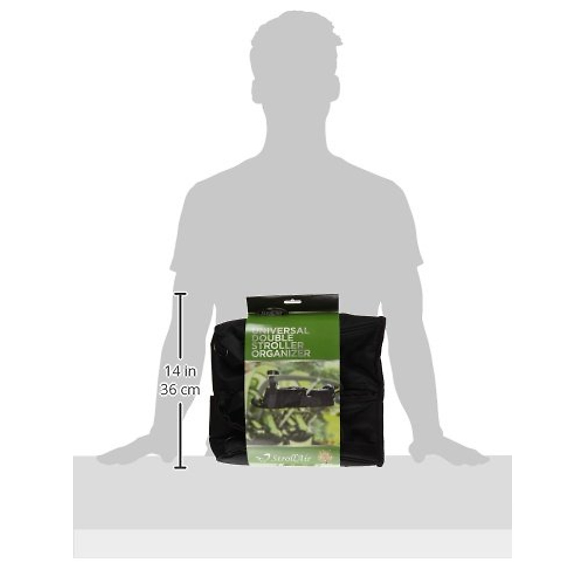 StrollAir - Universal Best Double Parent Stroller Organizer Caddy Insulated Cup Holder Console side-by-side TWIN WAY Mountain Buggy Bumbleride Indie Twin Bob Duallie Baby Jogger City Mini GT – Black