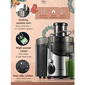 Juicer Machines, Juicers Extractor Easy to Clean, HOUSNAT Centrifugal Extractor Juicer 3 Speeds with Big Mouth 3" Feed Chute, Juicer Extractor for Fruits & Vegs, Electric Juicer with Anti-Slip, BPA-Free