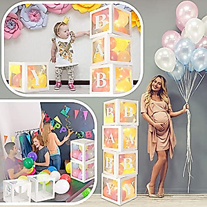 Sratte Balloon Box with Letters and Numbers Clear Blocks Boxes with LED Lights for Shower Party Decorations Birthday Wedding Graduation Party Supply, No Balloons(White, Warm White,8 Pcs)