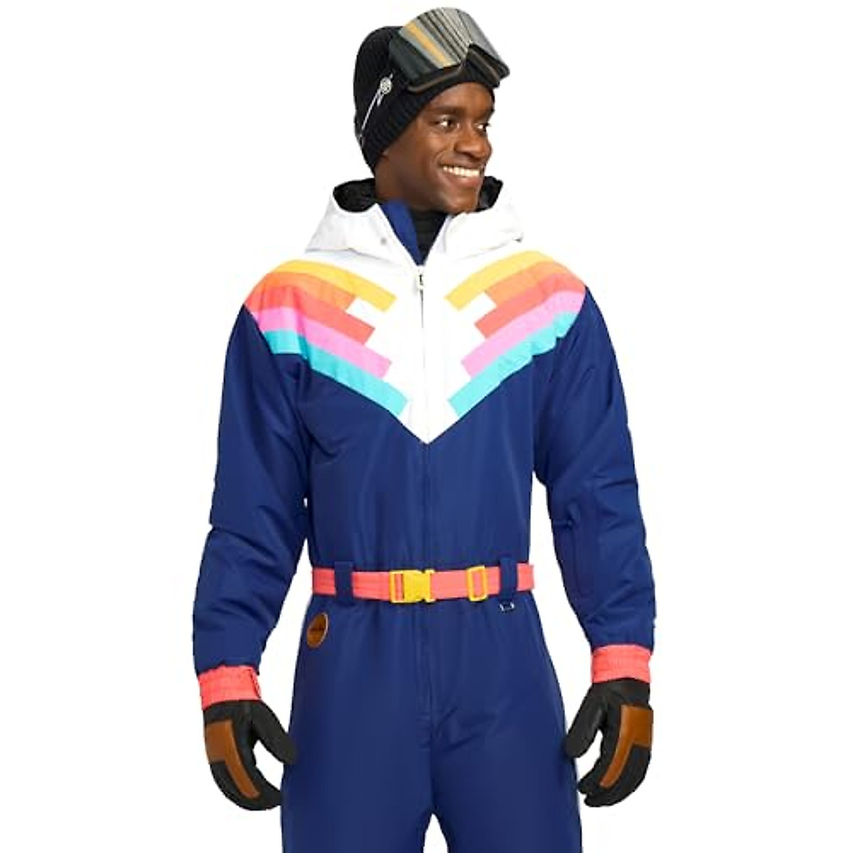 Tipsy Elves Men's Blue and White Santa Fe Shredder Ski Suit from Size X-Large