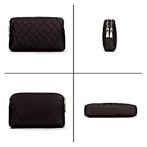 YALUXE Womens Wristlet Real Leather Quilted double zippers Large Clutch Wallet Shoulder Strap