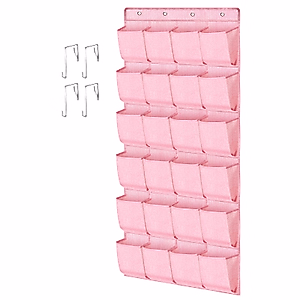 Pink Shoe Organizer Over the Door for Girls Women Kids Room,Hanging Shoe Rack Organizer for Closet Door,Zapateras Storage Holder with 24 Large Pockets & 4 Sturdy Hooks for Shoes,Slippers