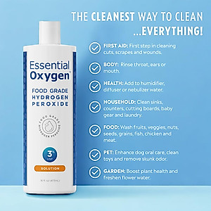 Essential Oxygen Food Grade Hydrogen Peroxide, Natural Cleaner, 3%, 16 Ounce