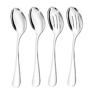 VIVANI Serving Spoon Set, 8.5 inches Serving Spoons Stainless Steel x 2, Slotted Serving Spoons x 2, Serving Utensils Set for Parties Buffet Banquet
