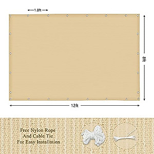 ABOSUN Outdoor Sun Shade Cloth, 8’ x 12’, Pergola, Deck, and Backyard Patio Sunshade with UV Protection, Heat Resistant HDPE Material, Reinforced Grommets (8x12 FT, Wheat)