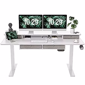 FEZIBO Standing Desk with 4 Drawers White Color/White Frame 55inch