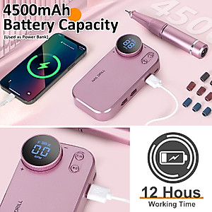 Portable Nail Drill Kit,35000RPM Electric Nail Drill Machine E File with Bits and Sanding Bands for Acrylic Gel Nails Polishing,Professional 4500mAh Rechargeable Nail Drill for Manicure Salon Home