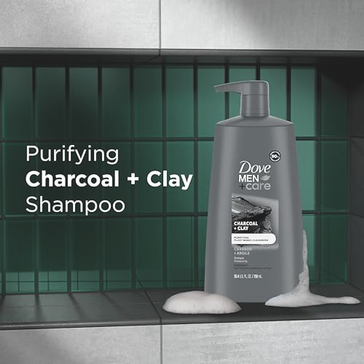 Dove Men+Care Men Shampoo For Healthy-Looking Hair Charcoal + Clay Naturally Derived Plant Based Cleansers 25.4 oz